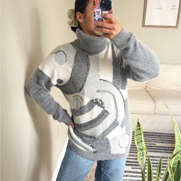 Cristina | Sweaters | Cristina Grey Abstract Sequin Turtleneck Tunic ...
